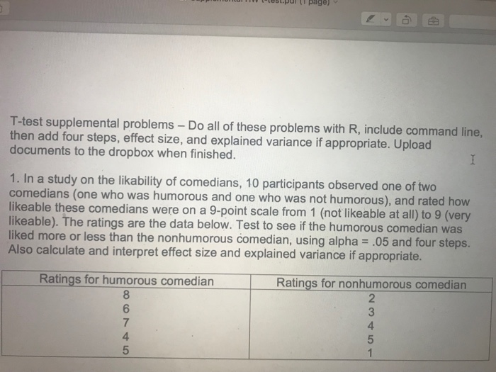 Solved t.prT page) ? T-test supplemental problems - Do all | Chegg.com