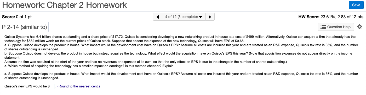 Solved Homework: Chapter 2 Homework Save Score: 0 of 1 pt 4 | Chegg.com