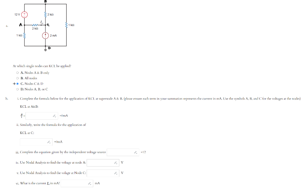 Solved At which single nodes can KCL be applied? A. Nocles A | Chegg.com