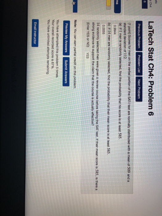 Solved ets h LaTech Stat Ch4: Problem 6 Previous Probem | Chegg.com