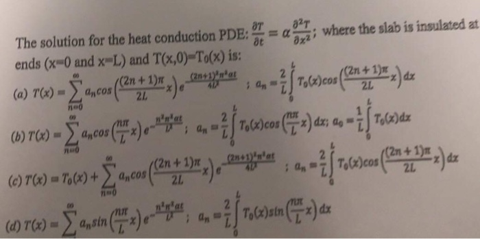 Solved The solution for the heat conduction PDE:死= ends (x-0 | Chegg.com