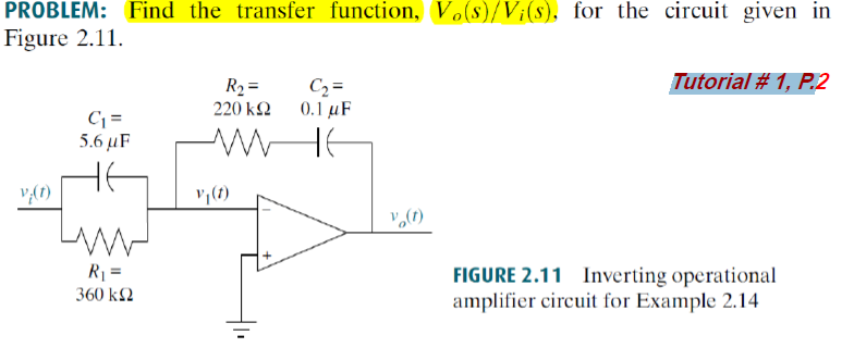 Solved PROBLEM: Find the transfer function, Vo(s)/V;(s), for | Chegg.com
