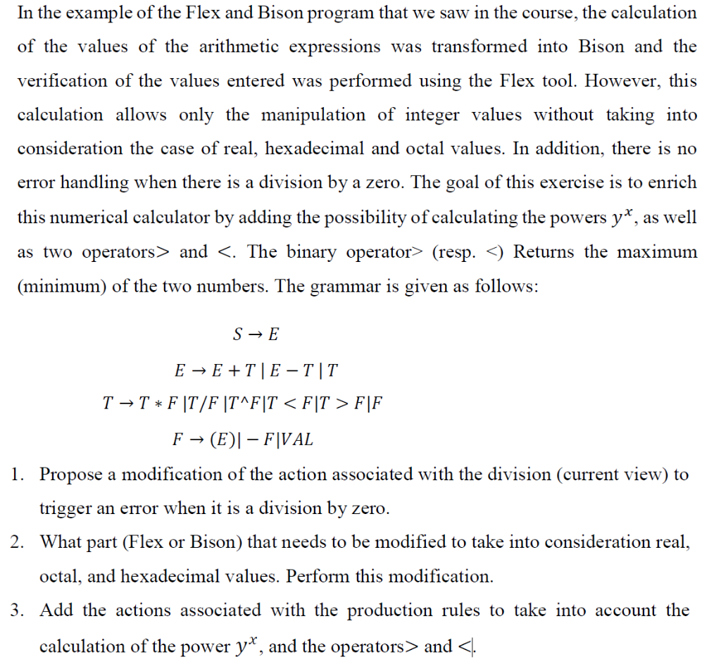In the example of the Flex and Bison program that we | Chegg.com