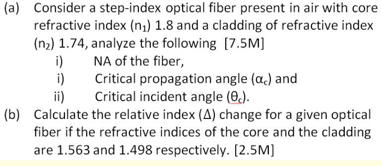 Solved (a) Consider a step-index optical fiber present in | Chegg.com