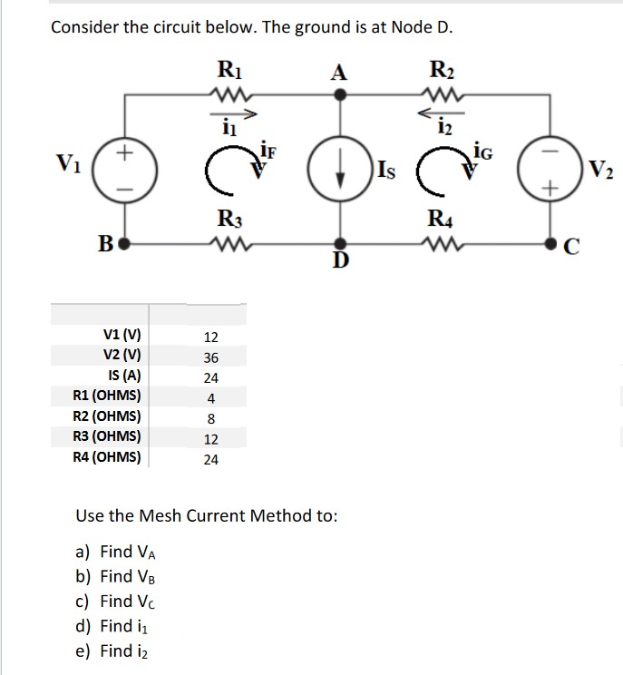 Solved Consider the circuit below. The ground is at Node D. | Chegg.com