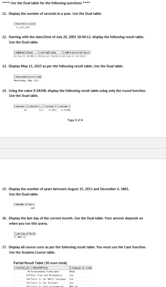 Solved Use The Dual Table For The Following Questions 11