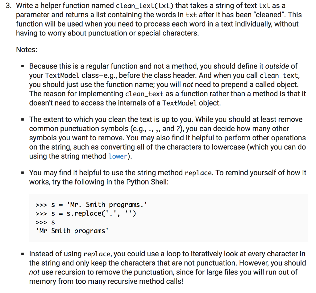 Solved 3. Write a helper function named clean_text(txt) that | Chegg.com