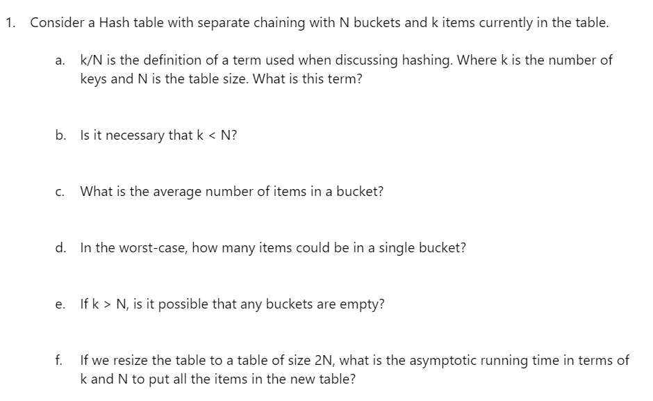 Solved Consider a Hash table with separate chaining with N | Chegg.com
