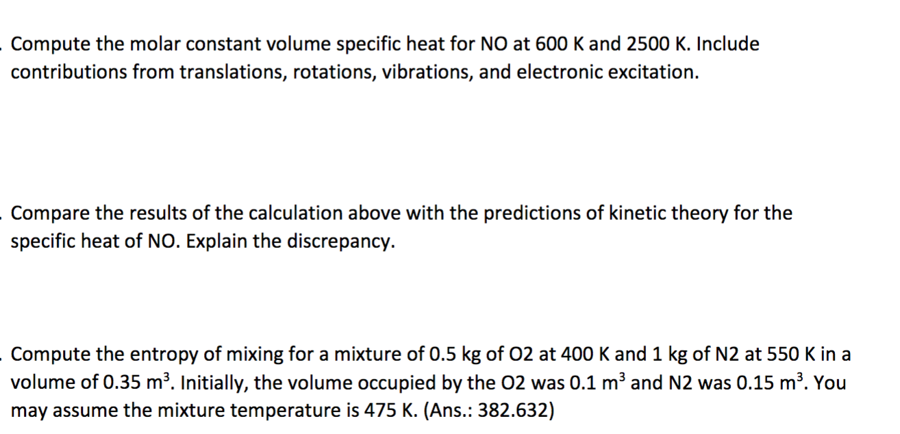 Solved Compute the molar constant volume specific heat for | Chegg.com