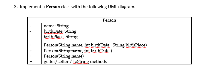 Solved 3. Implement a Person class with the following UML | Chegg.com