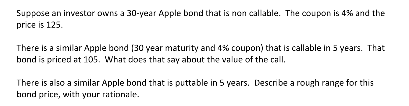 Solved Suppose an investor owns a 30-year Apple bond that is | Chegg.com