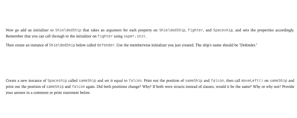 Solved Exercise - Class Memberwise Initializers and | Chegg.com