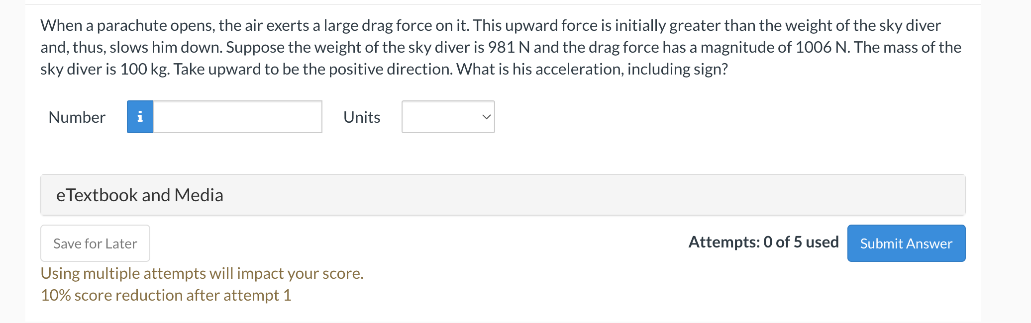 Solved When a parachute opens, the air exerts a large drag | Chegg.com