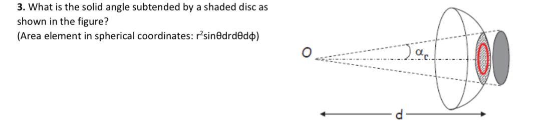 Solved 3. What is the solid angle subtended by a shaded disc | Chegg.com