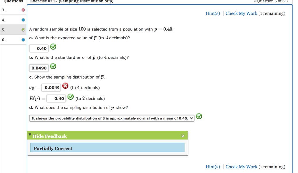 Solved Questions Exercise 07.27 (Sampling Distribution of p) | Chegg.com