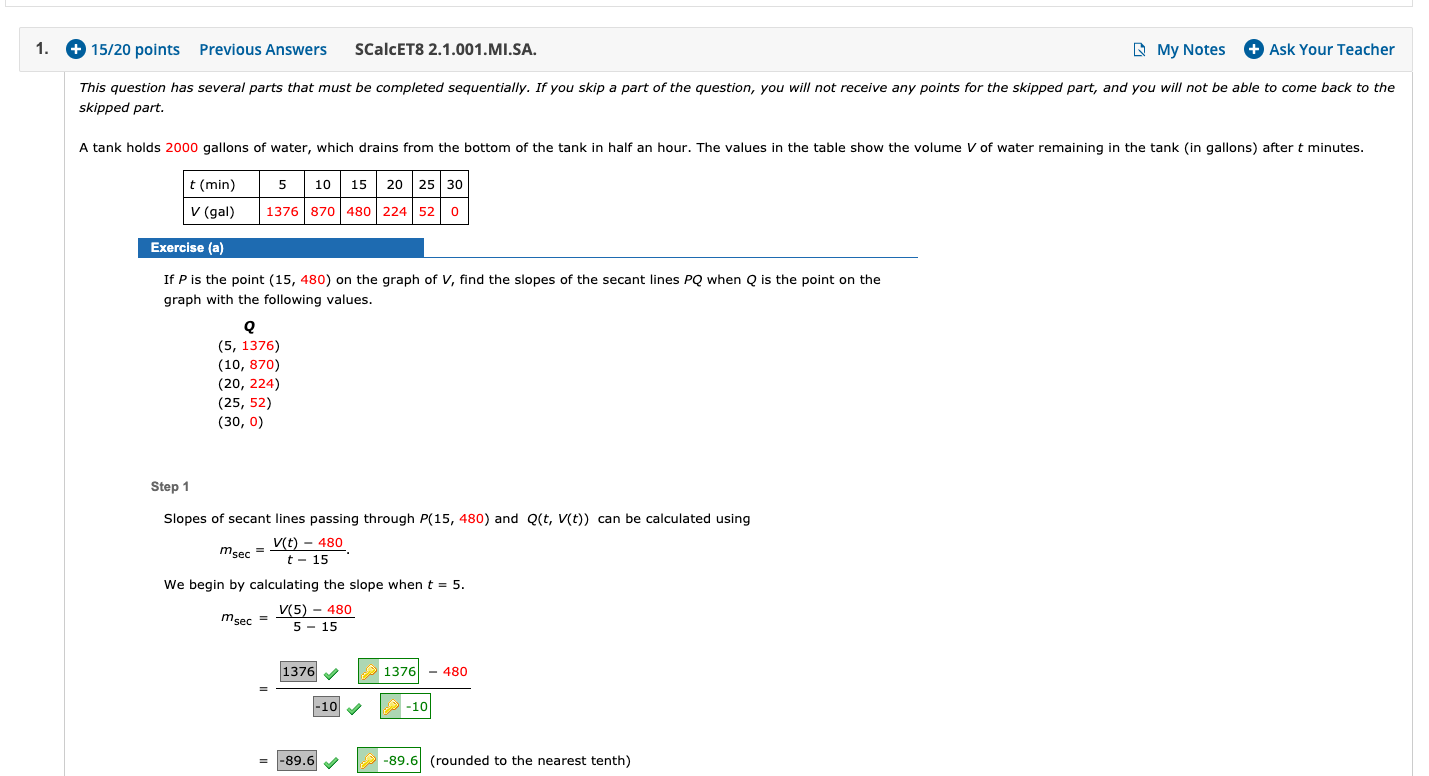 Solved 1. + 15/20 points Previous Answers SCalcET8 | Chegg.com