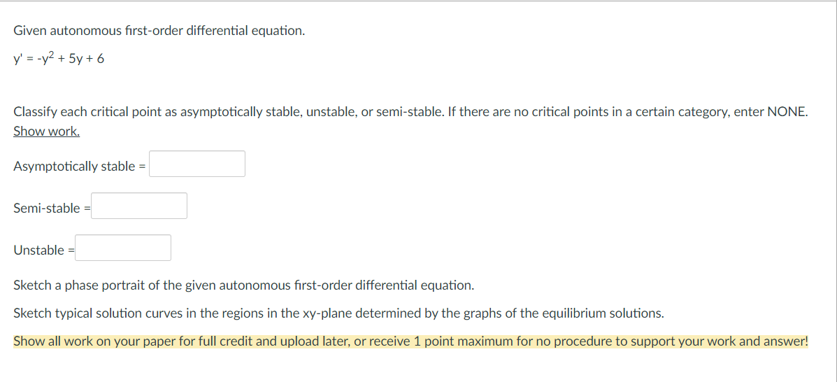 Solved Given autonomous first-order differential equation. | Chegg.com