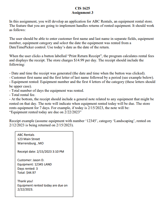 Solved CIS 1625 Assignment 3 In this assignment, you will | Chegg.com