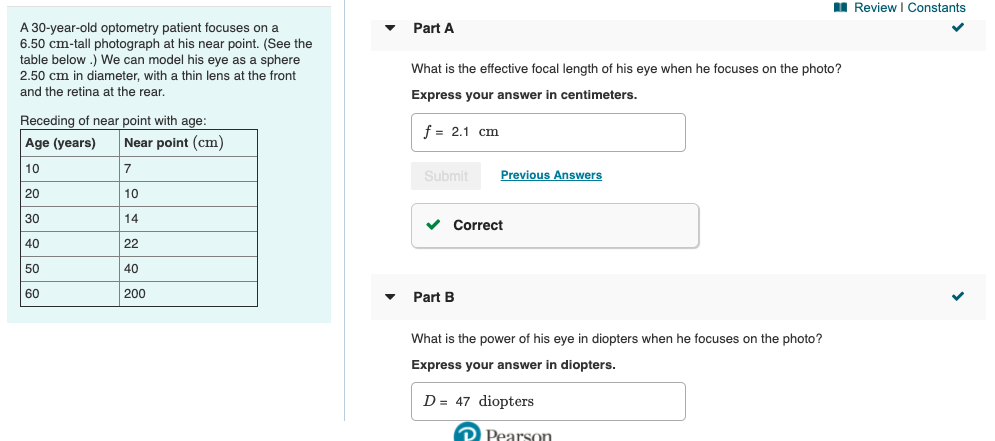 Solved A Review | Constants Part A A 30-year-old optometry | Chegg.com