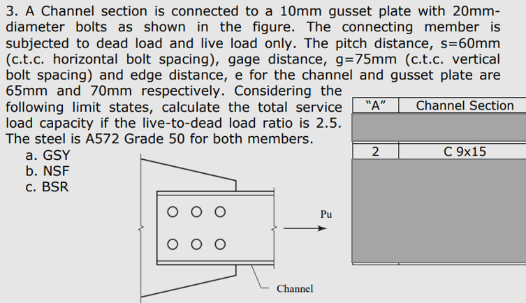 Solved 3. A Channel section is connected to a 10mm gusset | Chegg.com