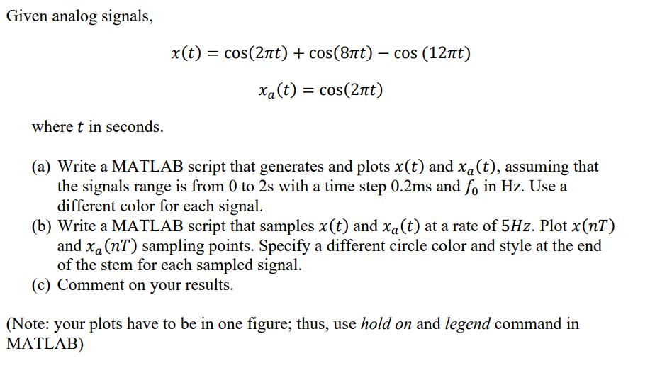 Solved Given analog signals, | Chegg.com