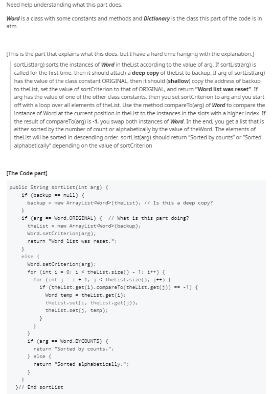 Solved Need help understanding what this part does. Word is | Chegg.com