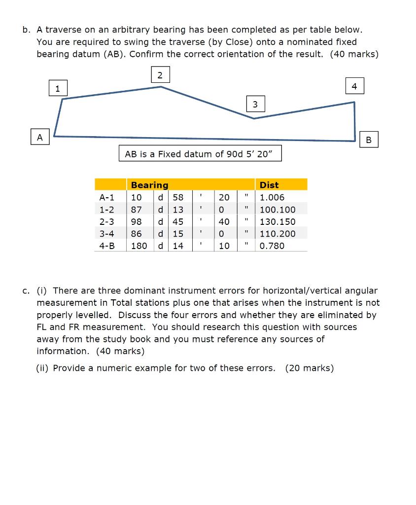 Solved a. A traverse was measured clockwise from A-B-C-D-A | Chegg.com