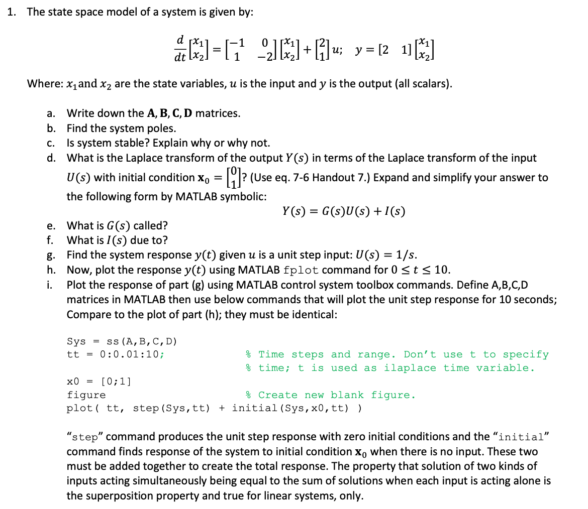 Solved 1. The state space model of a system is given by: d | Chegg.com