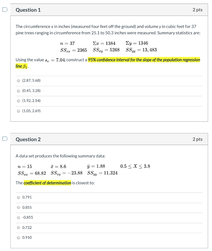 D Question 1 2 pts The circumference x in inches | Chegg.com