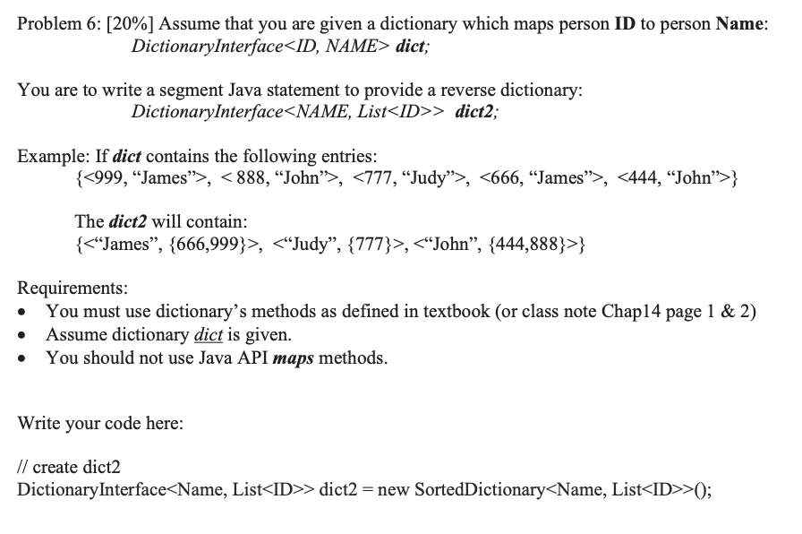 Solved Problem 6: [20%] Assume that you are given a | Chegg.com