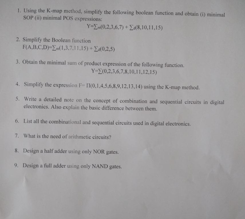 Solved 1 Using The K Map Method Simplify The Following