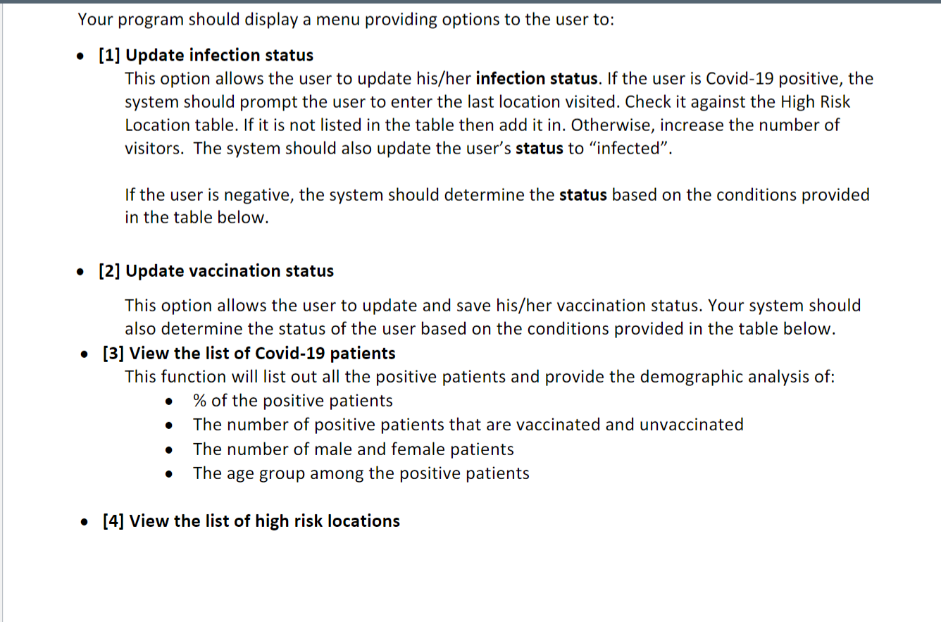 Solved Your program should display a menu providing options | Chegg.com