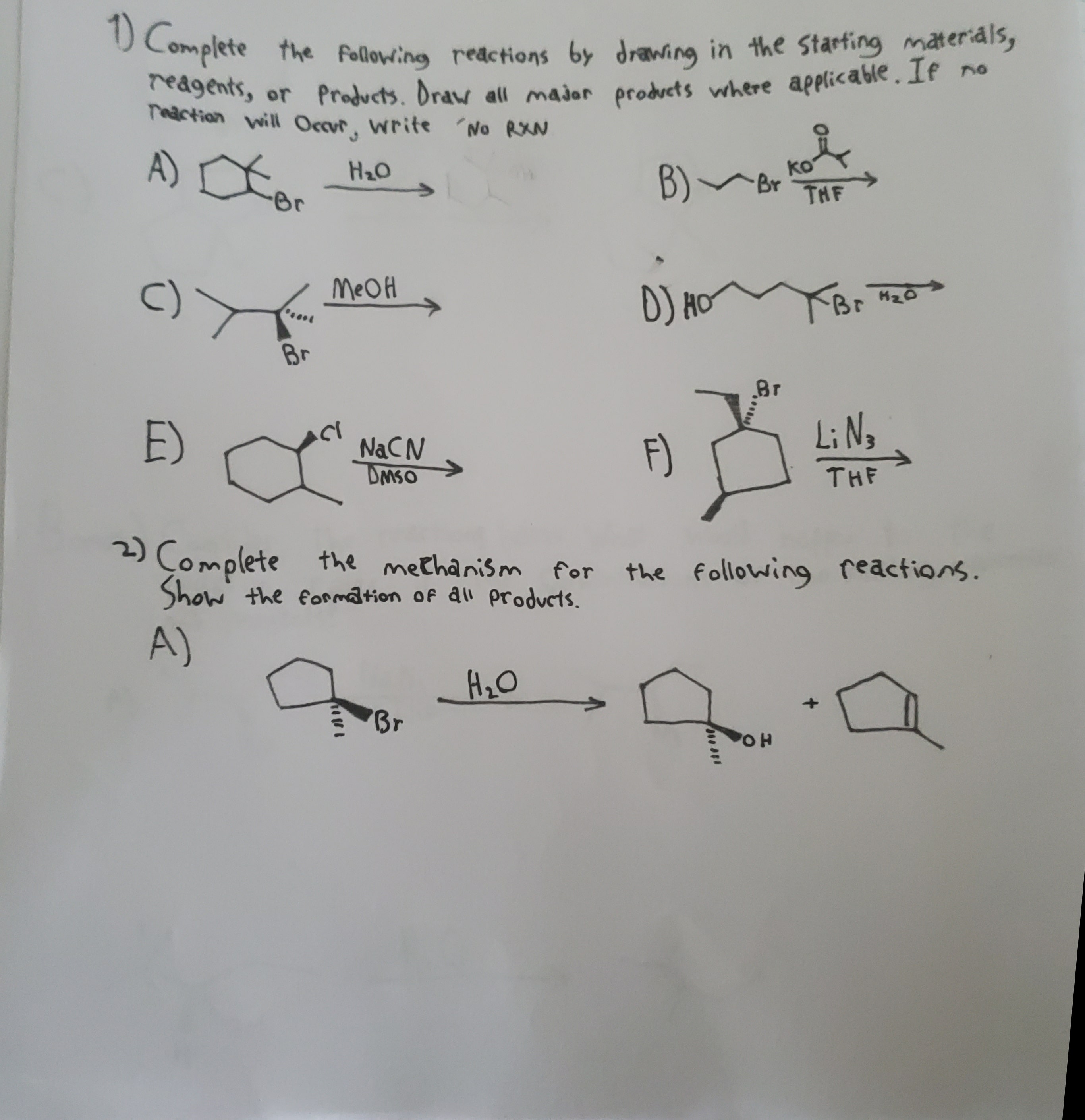 Solved 1. Complete the following reactions by drawing the | Chegg.com