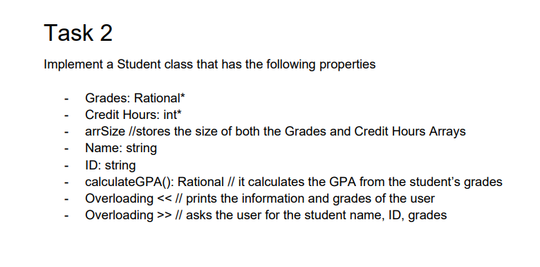 Solved Task 1 Implement the Rational class where its | Chegg.com