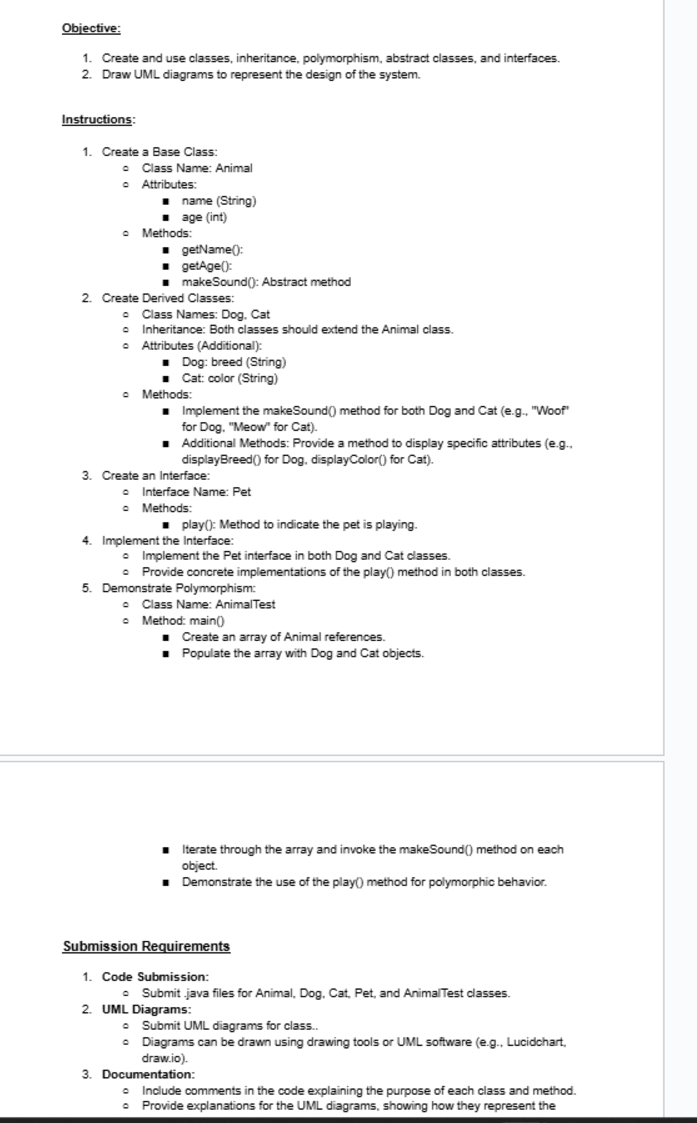 Solved Objective:Create and use classes, inheritance, | Chegg.com