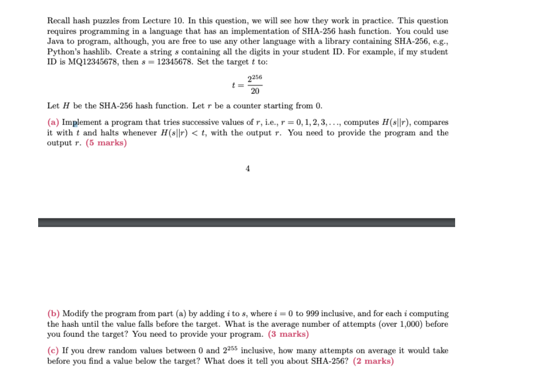 Solved Recall hash puzzles from Lecture 10. In this | Chegg.com