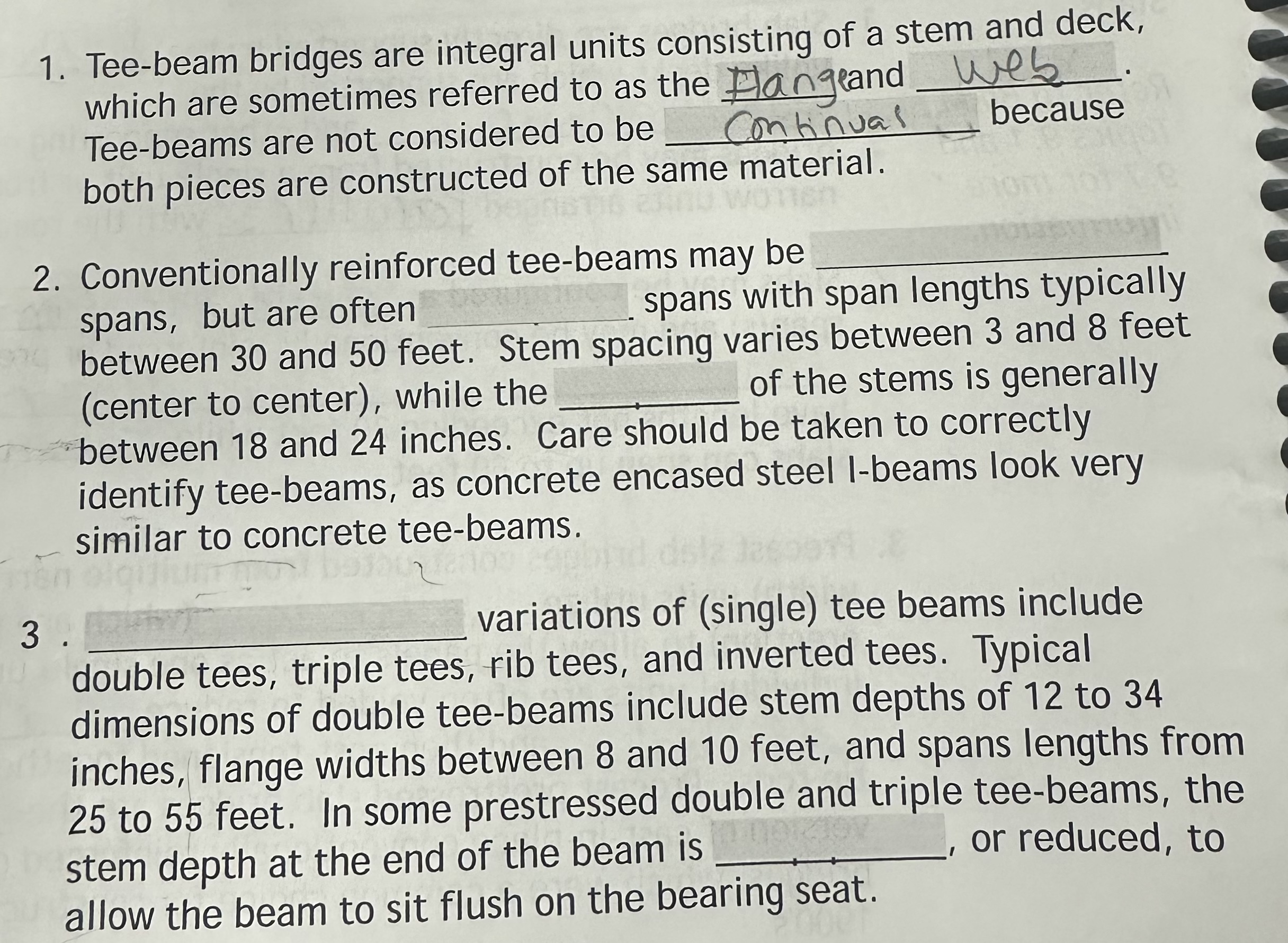 Solved 1. Tee-beam bridges are integral units consisting of | Chegg.com