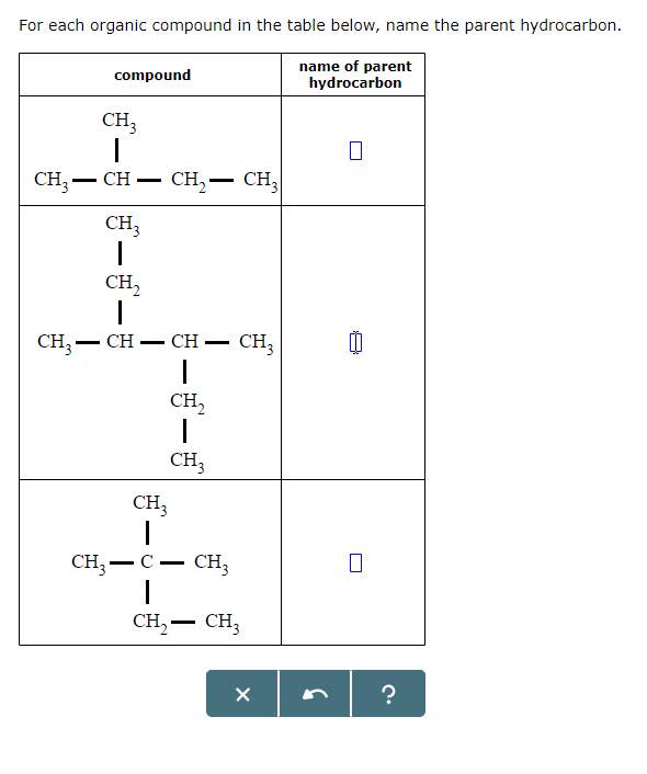 Solved For each organic compound in the table below, name | Chegg.com