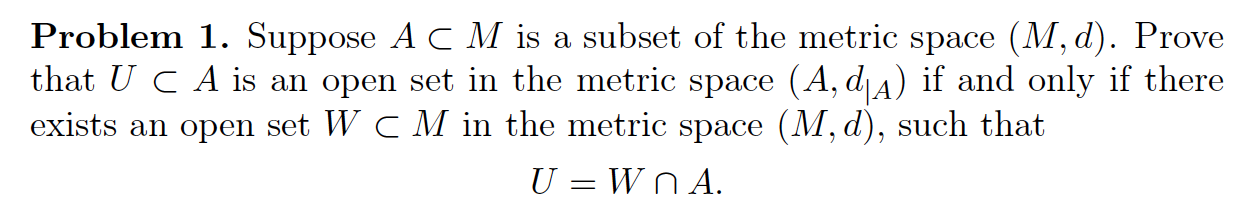 Solved Problem 1. Suppose A C M is a subset of the metric | Chegg.com