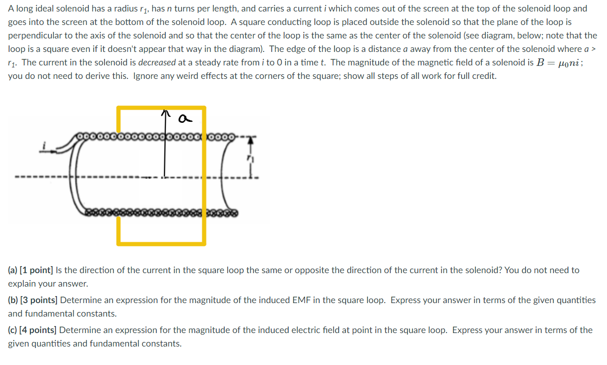 Solved A long ideal solenoid has a radius r1, has n turns | Chegg.com