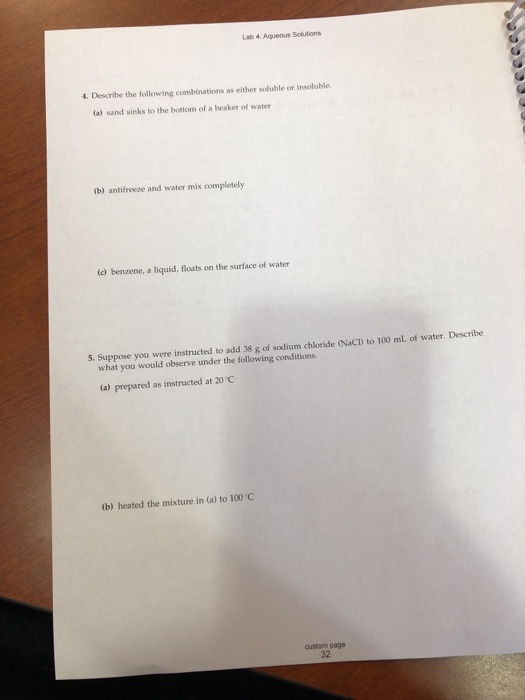 Solved Lab 4 Aqueous Solutions i. Describe the following | Chegg.com