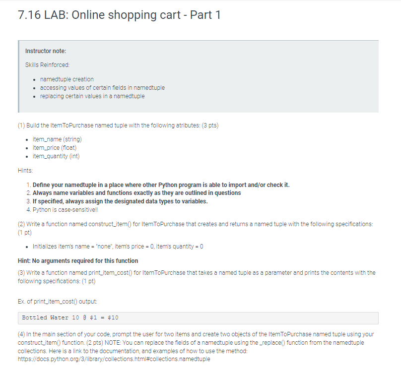 Solved 7.16 LAB: Online shopping cart - Part 1 Instructor | Chegg.com