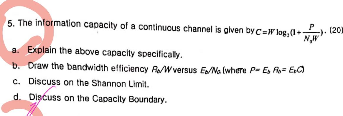 Solved 5. The information capacity of a continuous channel | Chegg.com