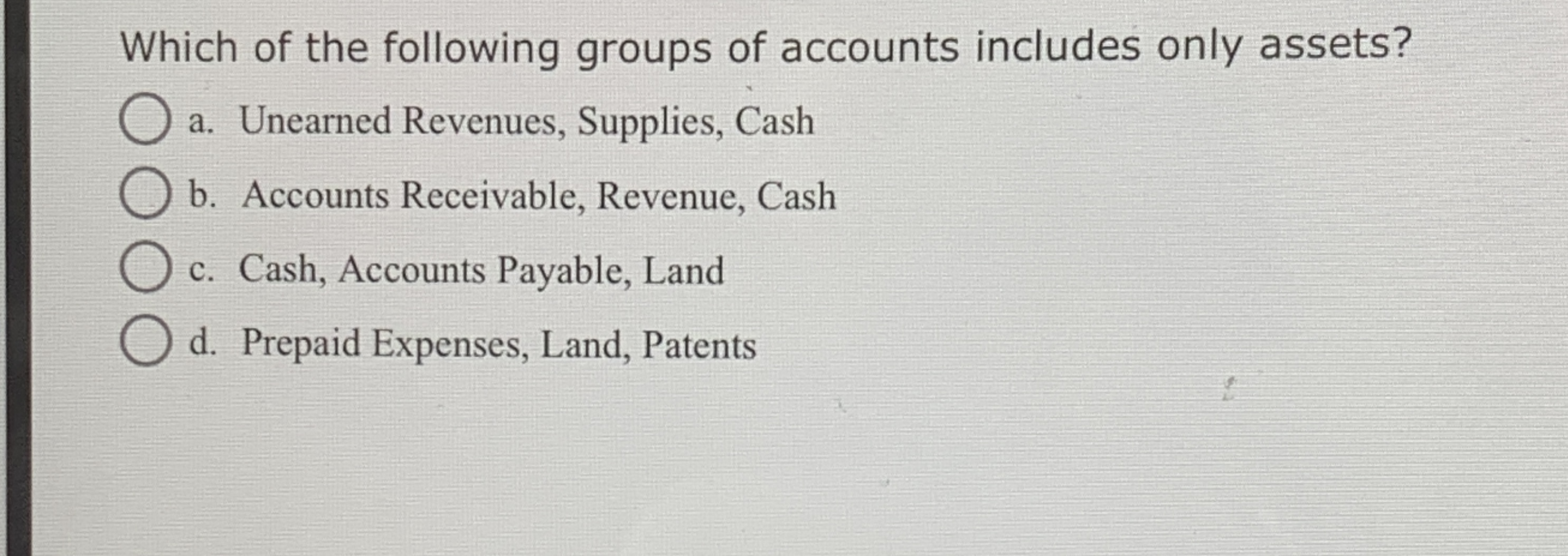 Solved Which of the following groups of accounts includes | Chegg.com