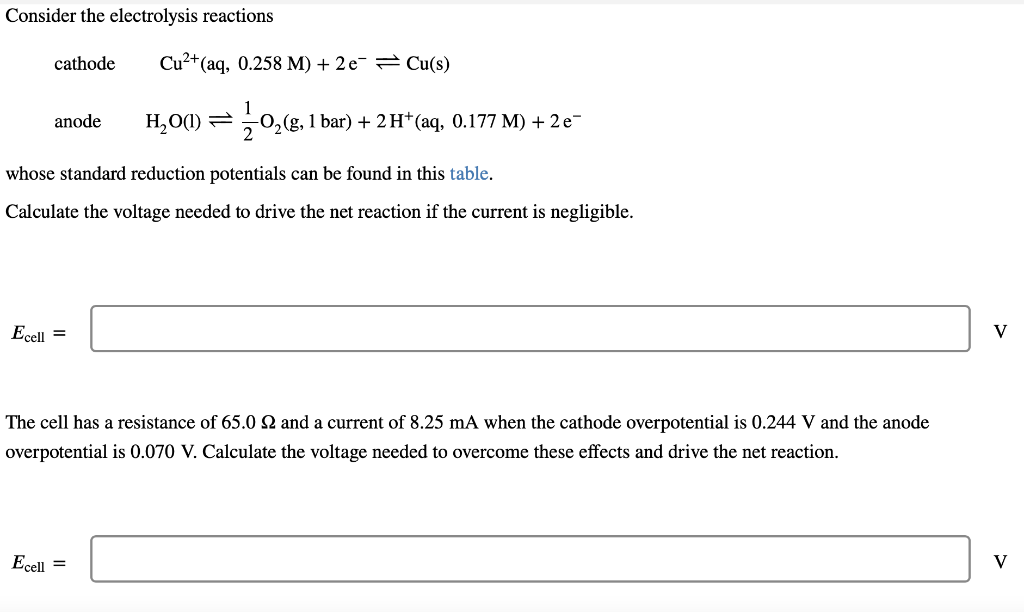 Solved Consider the electrolysis reactions cathode | Chegg.com
