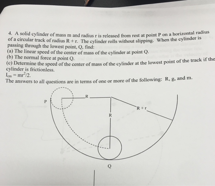Solved A solid cylinder of mass m and radius r is released | Chegg.com