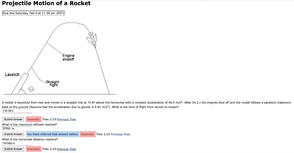 Solved Projectile Motion of a Rocket back to the araund | Chegg.com