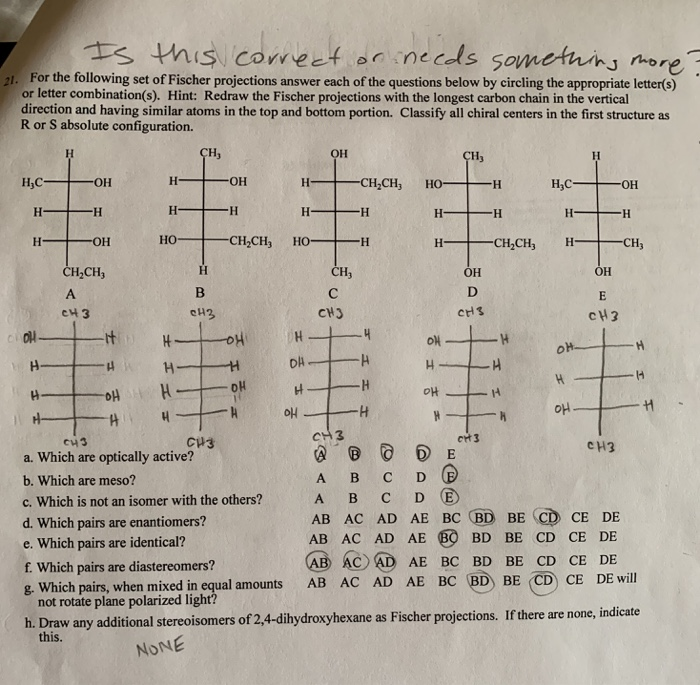 Solved For the following set of Fischer projections answer | Chegg.com