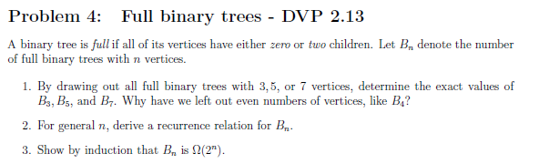 Solved Problem 4: Full binary trees - DVP 2.13 A binary tree | Chegg.com