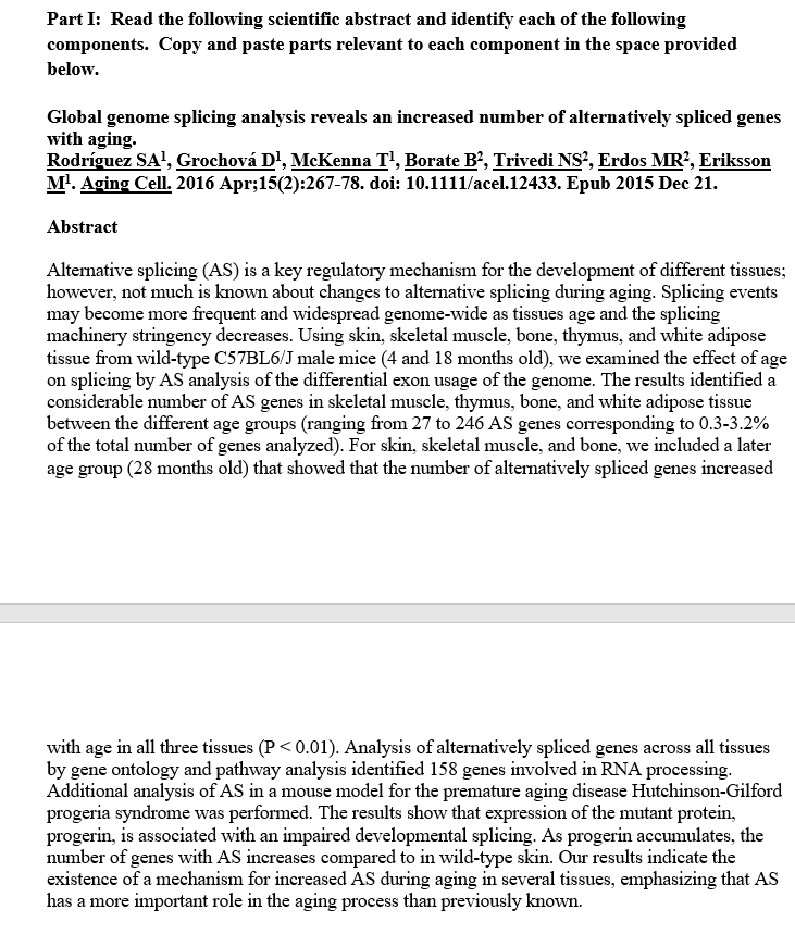 Solved Part I: Read the following scientific abstract and | Chegg.com